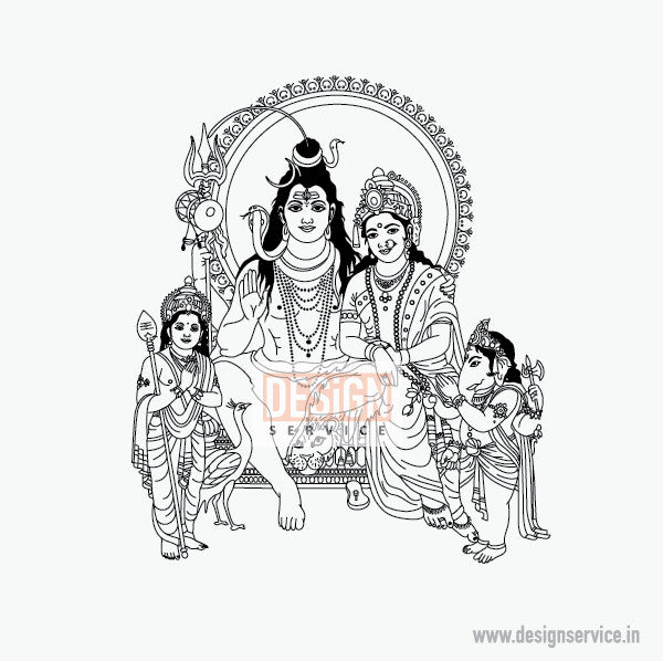 Engraving Design Lord Shiv Parvati Kartike & Ganesh (Shiv Parivar ...